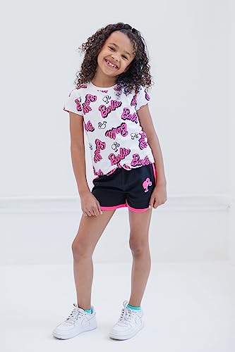 Barbie Little Girls T-Shirt and Dolphin Active Shorts Outfit Set Pink/Black 7-8