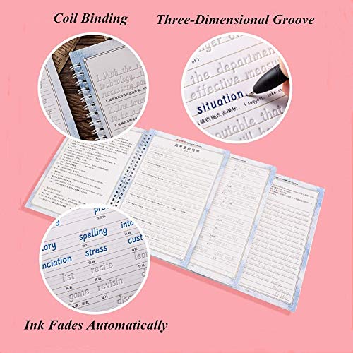 Hztyyier Magic Practice Copybook, English Calligraphy Tracing Book with with Pen and Refill for Children Students English Reusable Writing