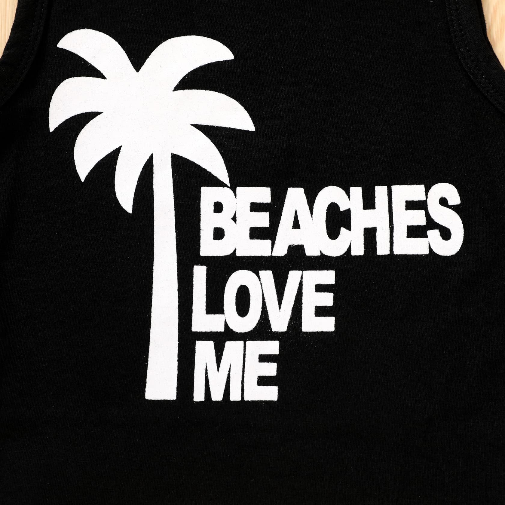 YOUNGER TREE Toddler Baby boy summer clothes Beaches Love Me Sleeveless Vest Tops+Shorts Kid Casual outfits (Black, 6-12 months)