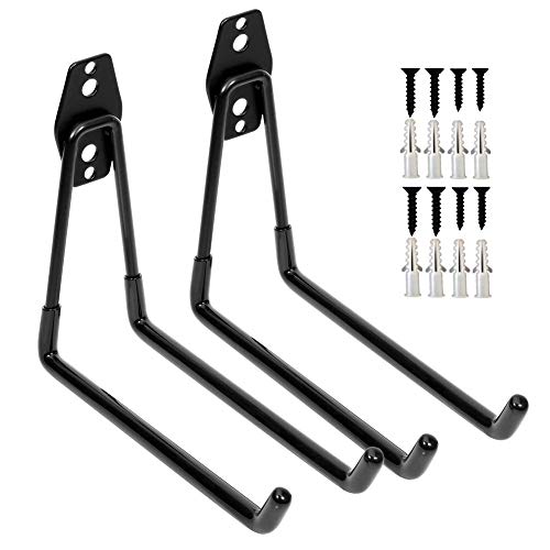 Heavy Duty Garage Storage Utility Double Hooks,Extended Wall Mount Tool Holder Organizer for Ladders,Bike,Chair (2 Pack Black 7.5" Large U Hook)