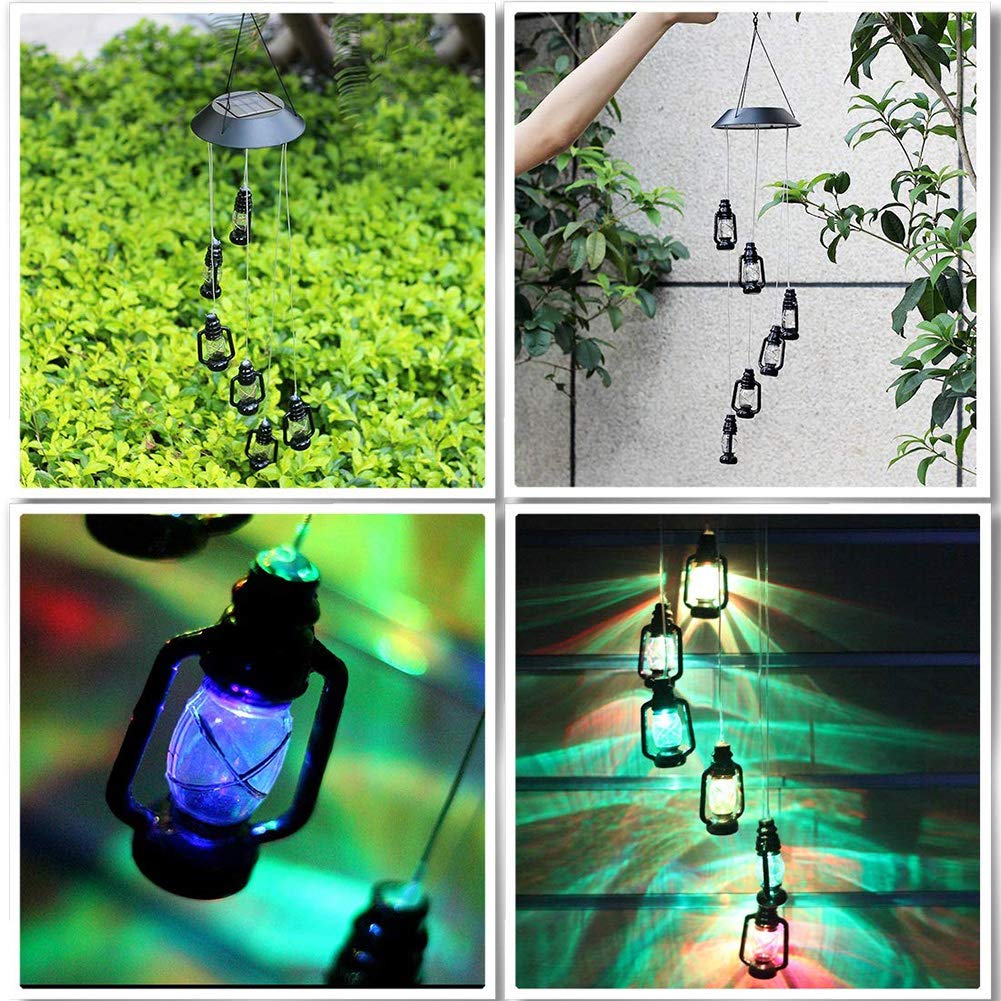 Color-Changing Solar Powered Lanterns Wind Chime Wind Moblie LED Light, Spinner Windchime Portable Outdoor Chime for Patio, Deck, Yard, Garden, Home(1Pcs)