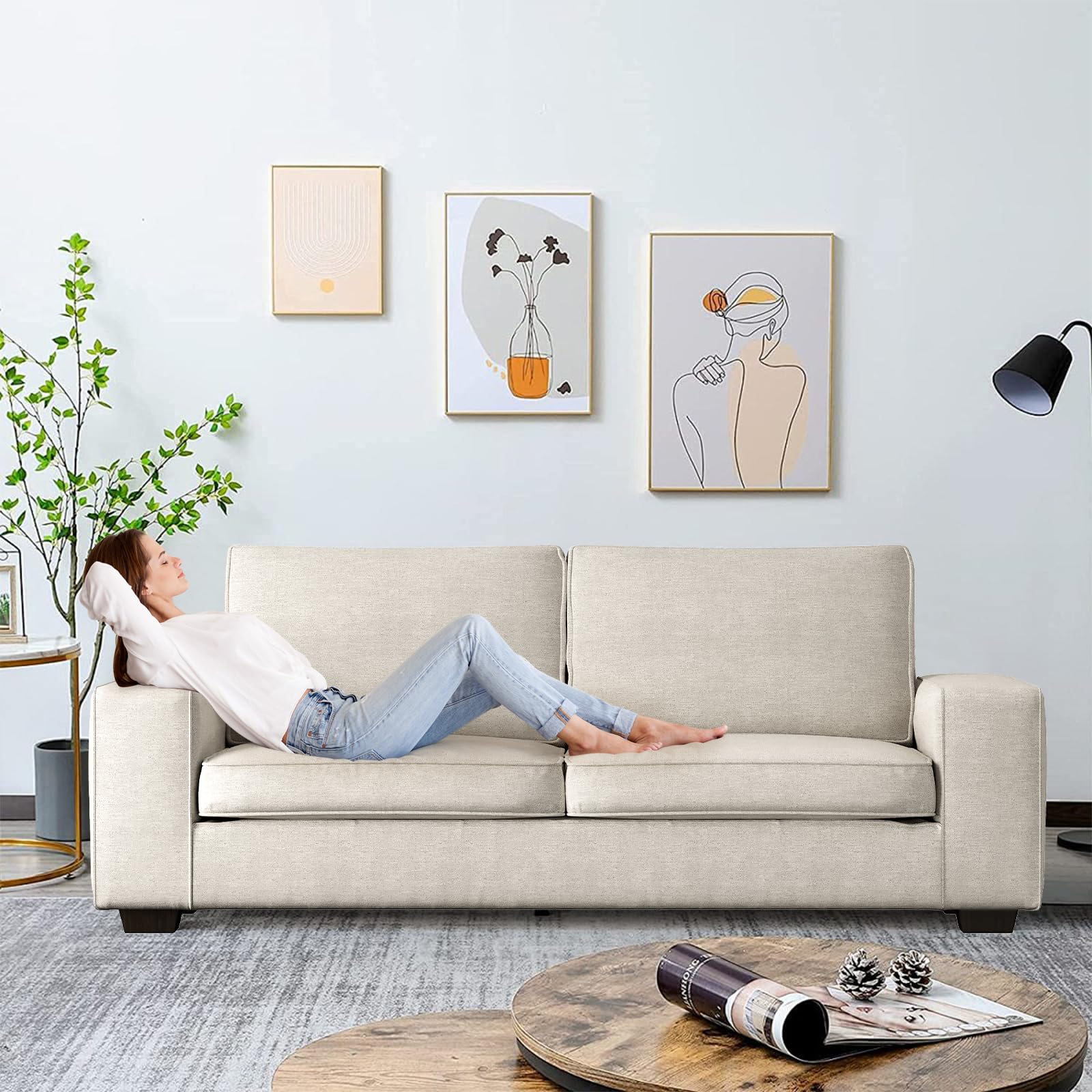 ABAKAN 88.58" Modern Sofas Couches for Living Room, 3-seat Comfy Chenille Couch with Solid Wood Frame, Removable Low-Back Sofa Cushion and Detachable Sofa Cover, Easy to Install(Dark Grey)