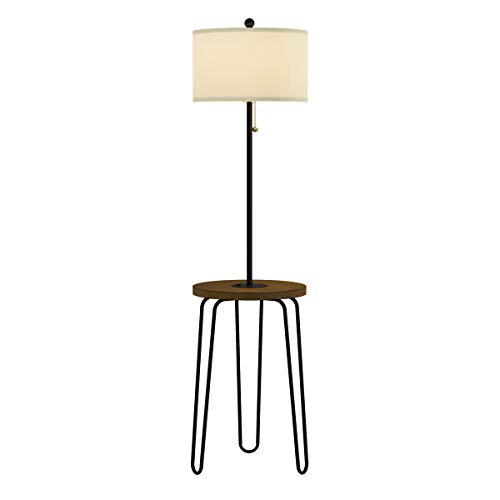Lavish Home Floor Lamp with Table - Mid-Century Modern Nightstand or Side Table with USB Port and Hairpin Legs - Standing Light with Shelves