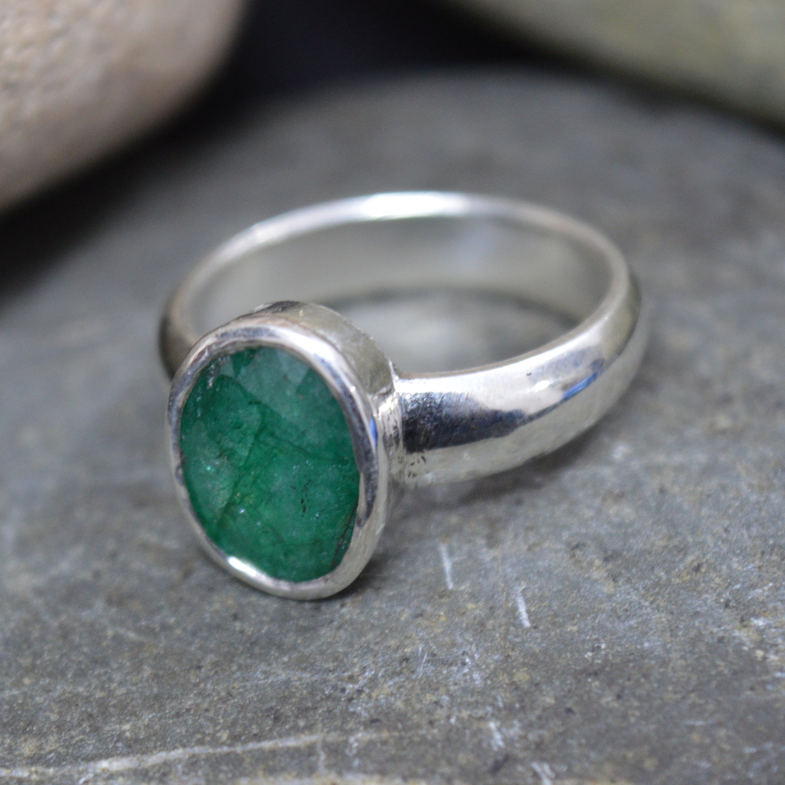 55Carat Natural Emerald Silver Ring for Women 4 Carat Astrological Birthstone Size 5,6,7,8,9,10,11,12,13