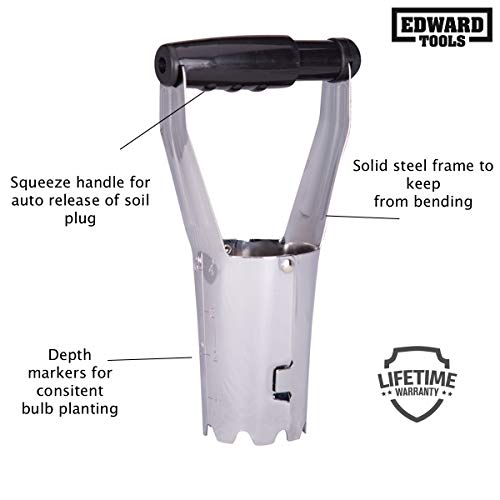 Edward Tools Bulb Planter - Bend Free Tool for Planting Bulbs - Automatic Soil Release for Digging/refilling Hole - Depth Marker for More consistent Planting Tulips, Daffodils, Dahlias