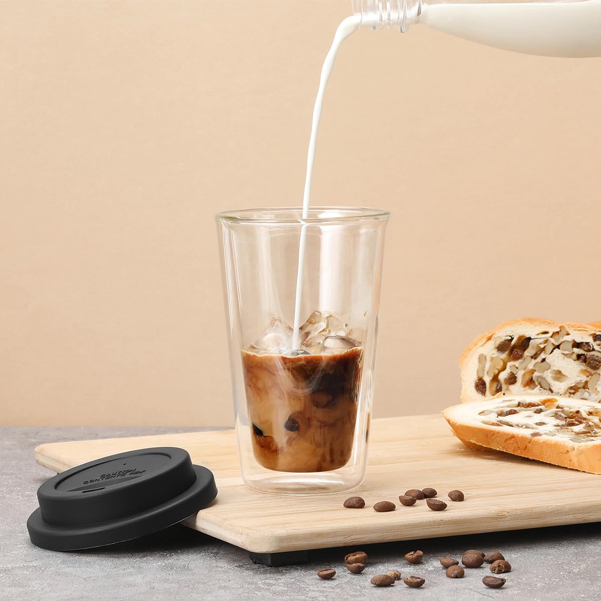 AIEVE Double Wall Glass Coffee Mugs Set of 4, Reusable 12 Ounces Espresso Cups with Silicone Lids