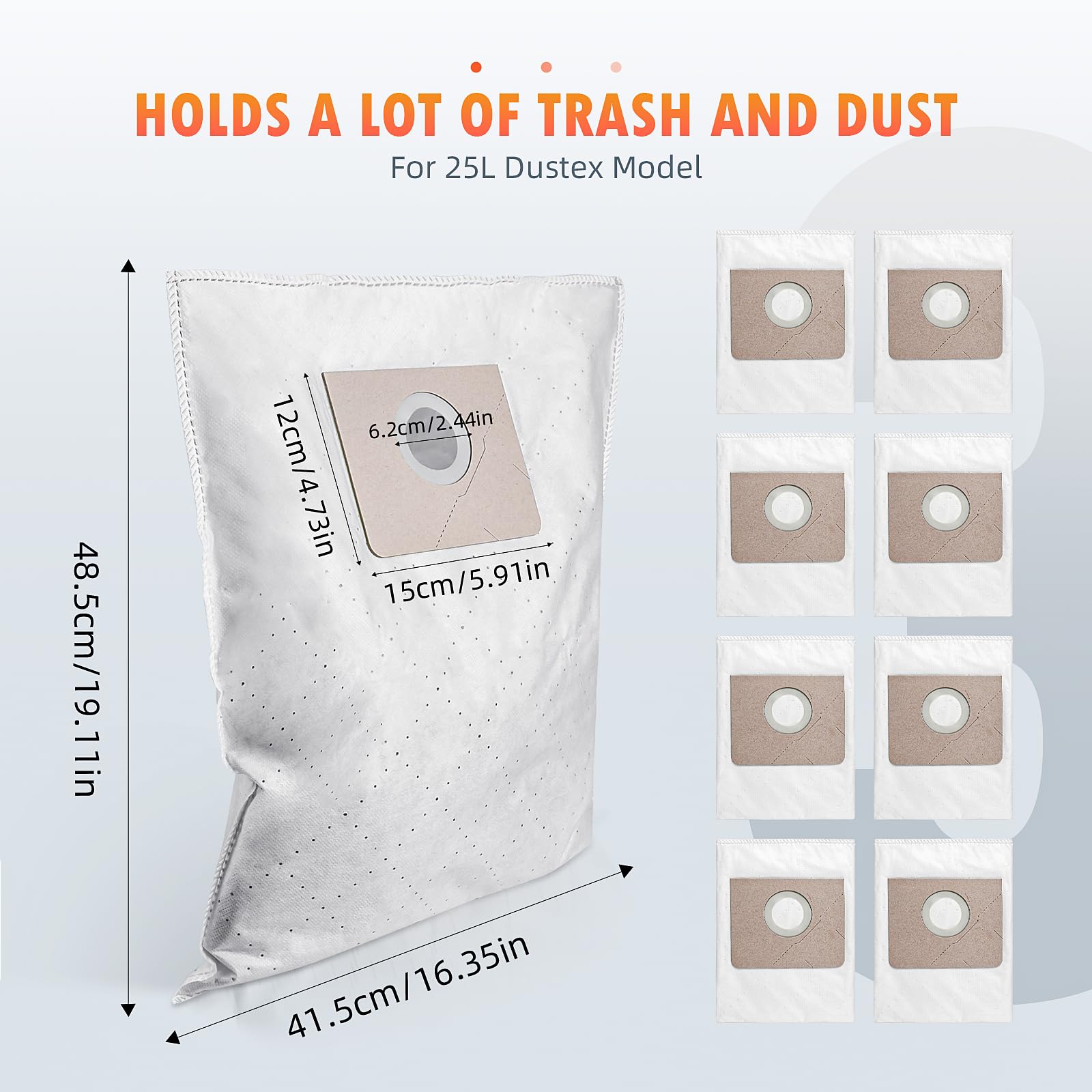 8 Pack Replacement Dust Bags for Fein Turbo I Wet/Dry Vacuum Cleaner, Tear-Resistant Non-woven Filter Accessory Bag for Dustex 25L Model, 31345061010