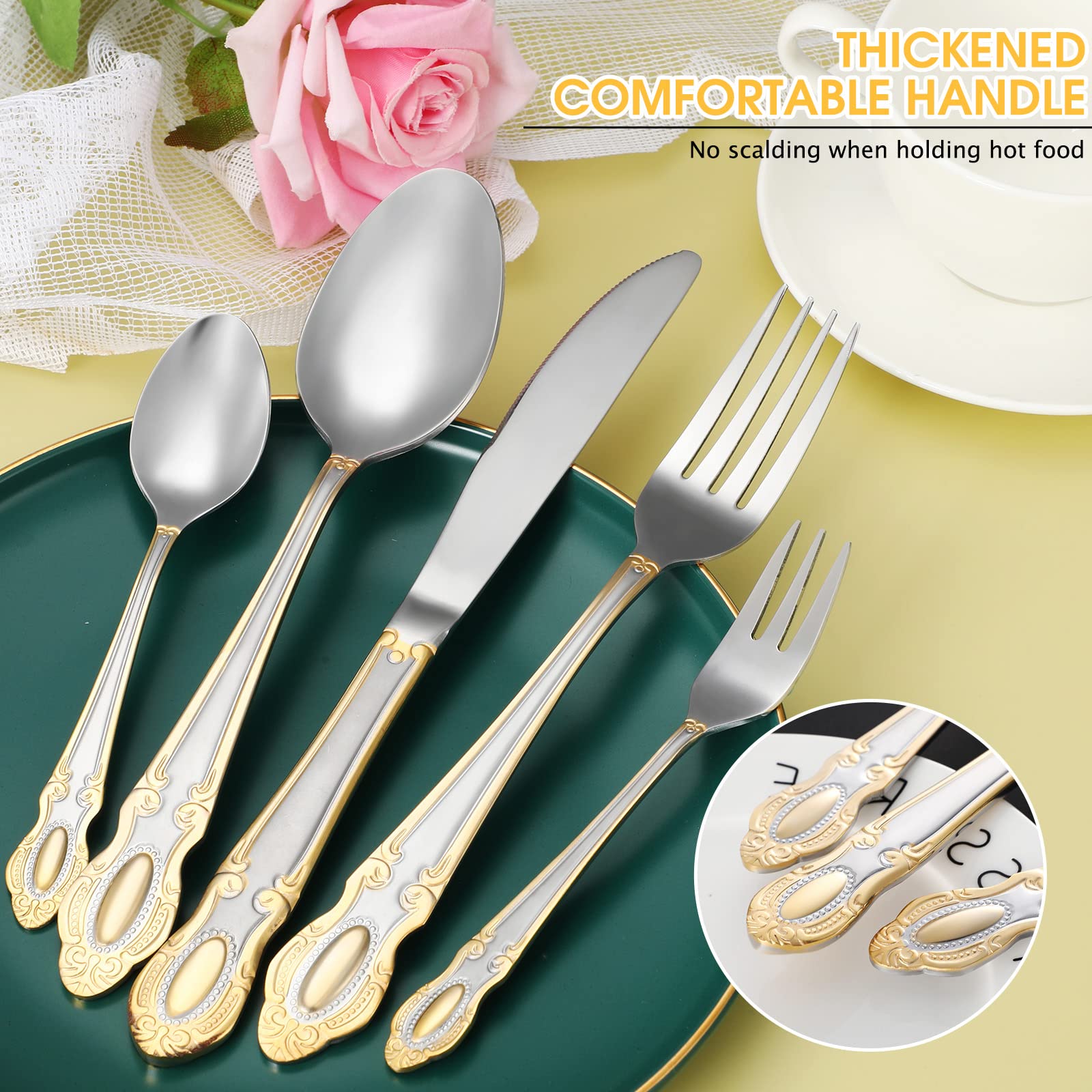 40 Pcs Gorgeous Gold Silverware Set 18/10 Stainless Steel Heavy Utensil Set Dishwasher Safe, Service for 8, Fine Silverware Flatware for Family Wedding Restaurant Hotel (Silver)
