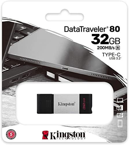 Kingston DataTraveler 80 32GB USB Type-C Flash Drive (DT80/32GB), Metal