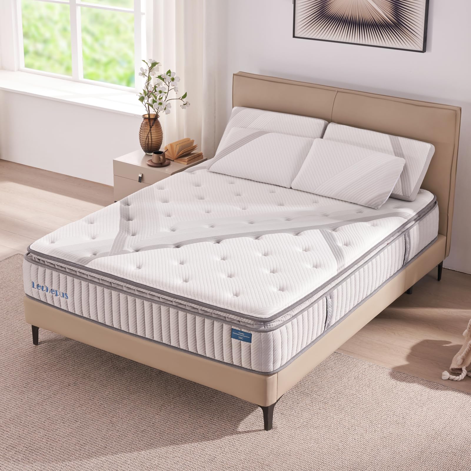 Lechepussleep King Mattress,Lechepus 12 Inch Cooling Gel Memory Foam Hybrid Mattress with Pocket Innersprings,Medium Firm Mattresses for Supportive & Pressure Relief,CertiPUR-US Foam,Bed in Box