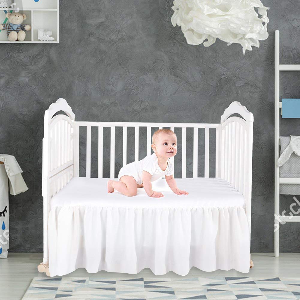 Queen's Linen Crib Dust Ruffle White Crib Bed Skirt With Split Corners -Crib Dust Ruffle For Standrad Crib 14 Drop (28β X 52β)