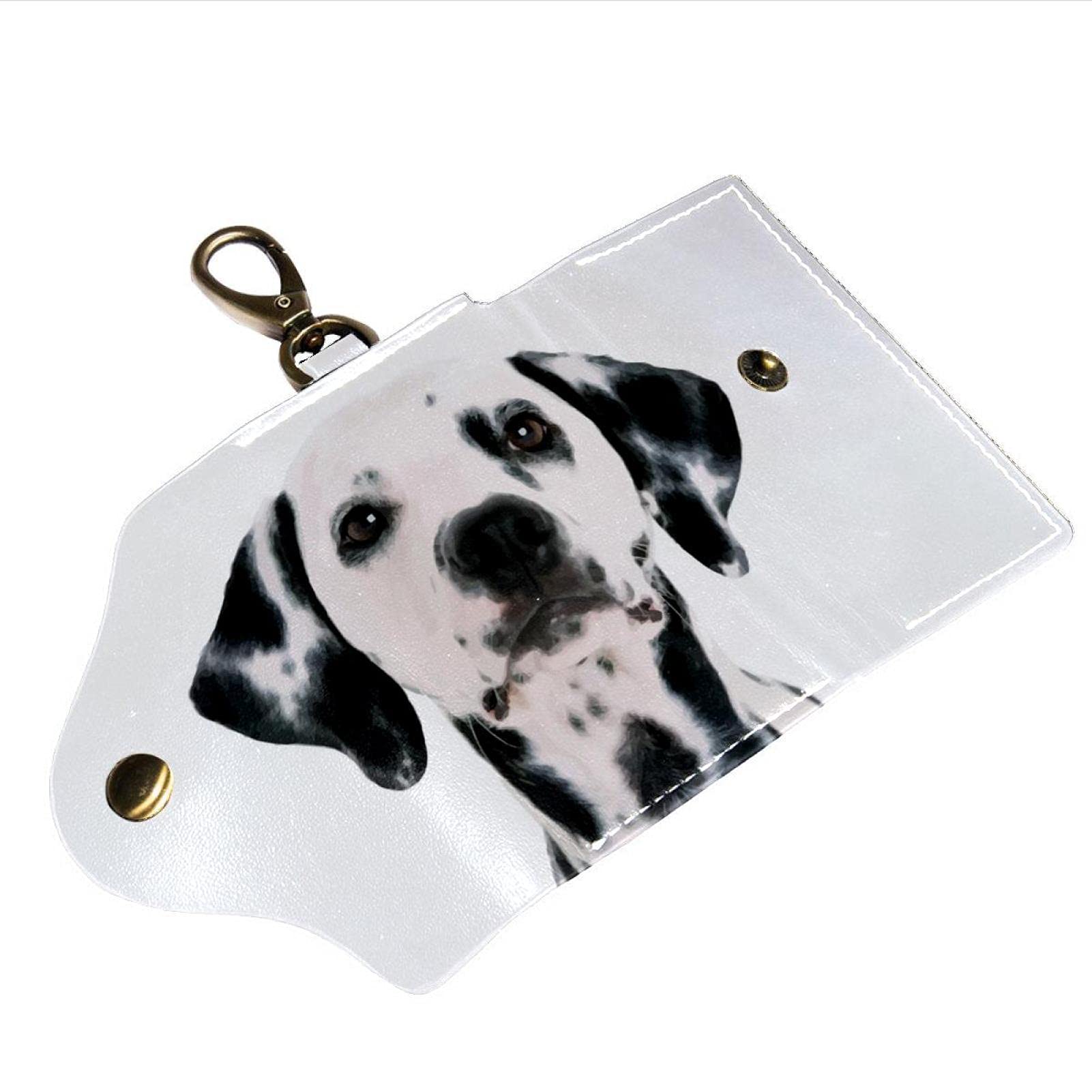 Dalmatian PU Leather Key Wallet Holder Card Case with 6 Hooks for Men Women