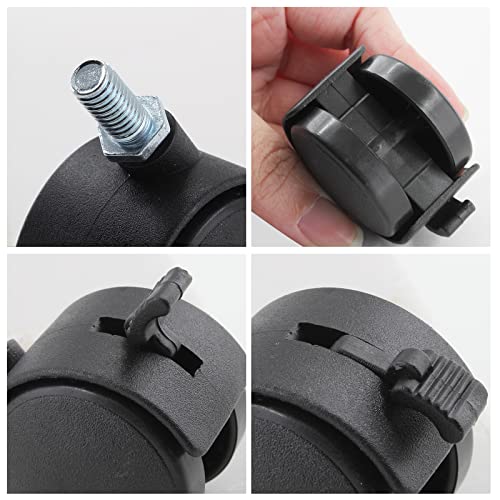 BokWin 4 Pcs 1.5" Nylon Plastic Replacement Caster Swivel Furniture Wheels with Brakes for Office Chair, Game Chair, Kitchen Shelf, Sofa(Stem Diameter 5/16β)