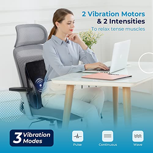 COMFIER Lumbar Support Pillow, Back Support Pillow,Back Massager for Back Pain,3 Massage Modes & 2 Heat Levels Memory Foam,Adjustable Straps Cushion for Car,Office Chair, Recliner