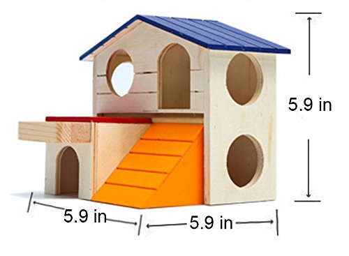 Hamiledyi Pet Small Animal Hideout Hamster House Deluxe Two Layers Wooden Hut Play Toys Chews