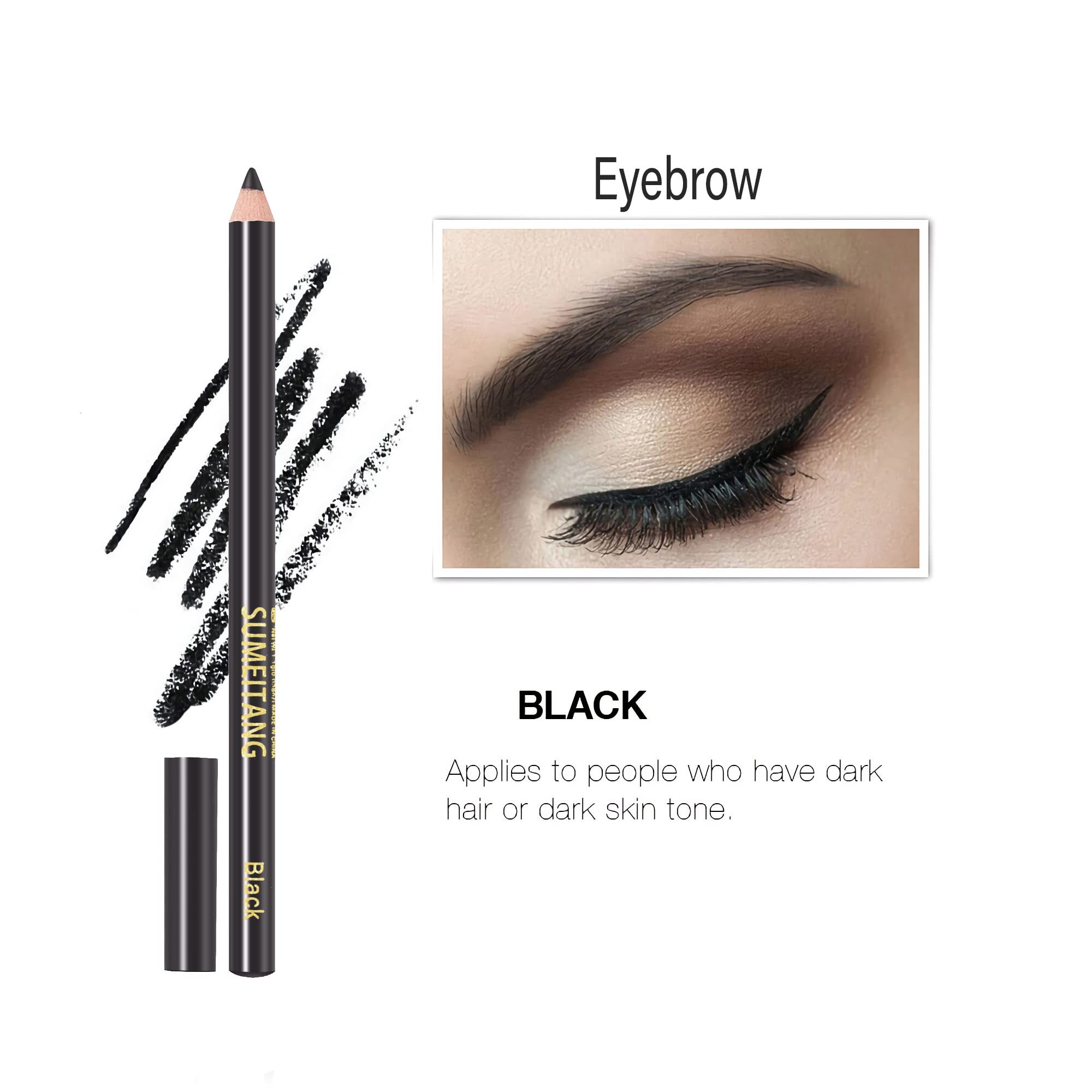 Zevni SUMEITANG Eyeliner Pencil 12 Pcs 2 in 1 Wooden Black Eye liner & Eyebrow Pencil Women Makeup Easy to Color Long lasting Waterproof