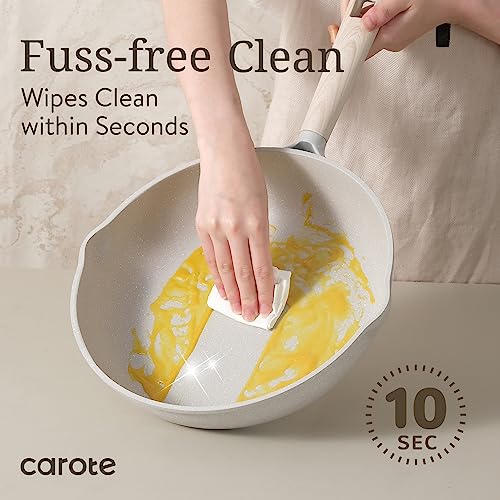 CAROTE Nonstick Frying Pan Non-Stick Skillet, Granite Fry Pan Egg Omelet Pans, Stone Cookware Chef's Pan, PFOA Free, 9.5''