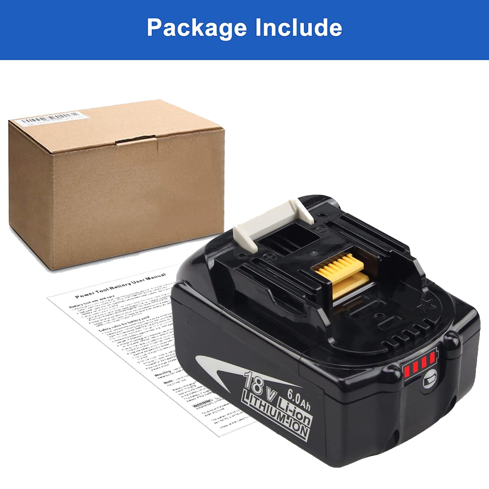 6.0Ah BL1860B Replacement Battery Compatible with Makita 18V Battery BL1860B-2 BL1860 BL1850 BL1840 BL1830 LXT-400 Cordless Power Tools with LED Indicator