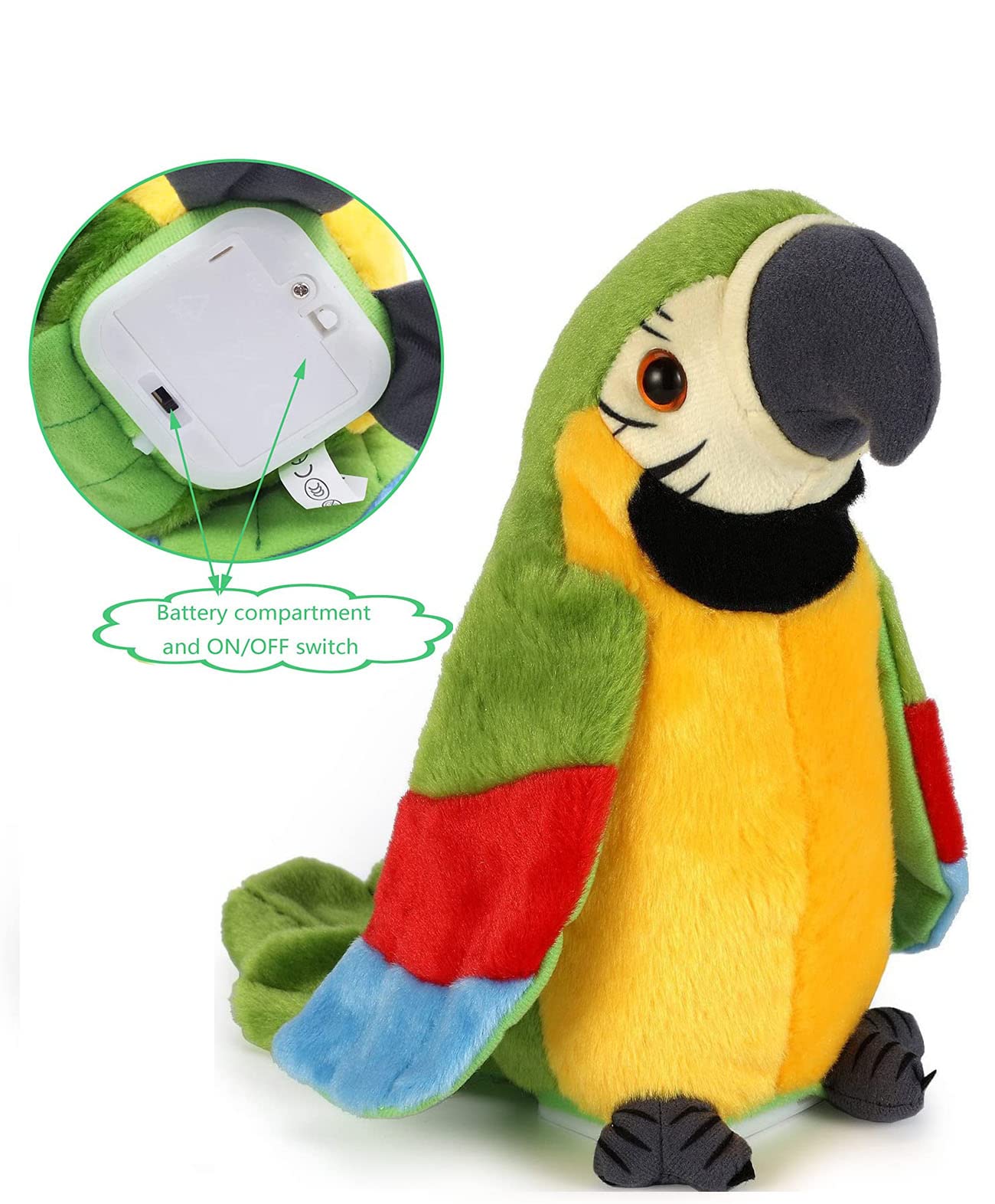 Auhafaly Talking Parrot, Repeats What You Say Plush Animal Toy Electronic Parrot Parrot for Boys, Girls Gift