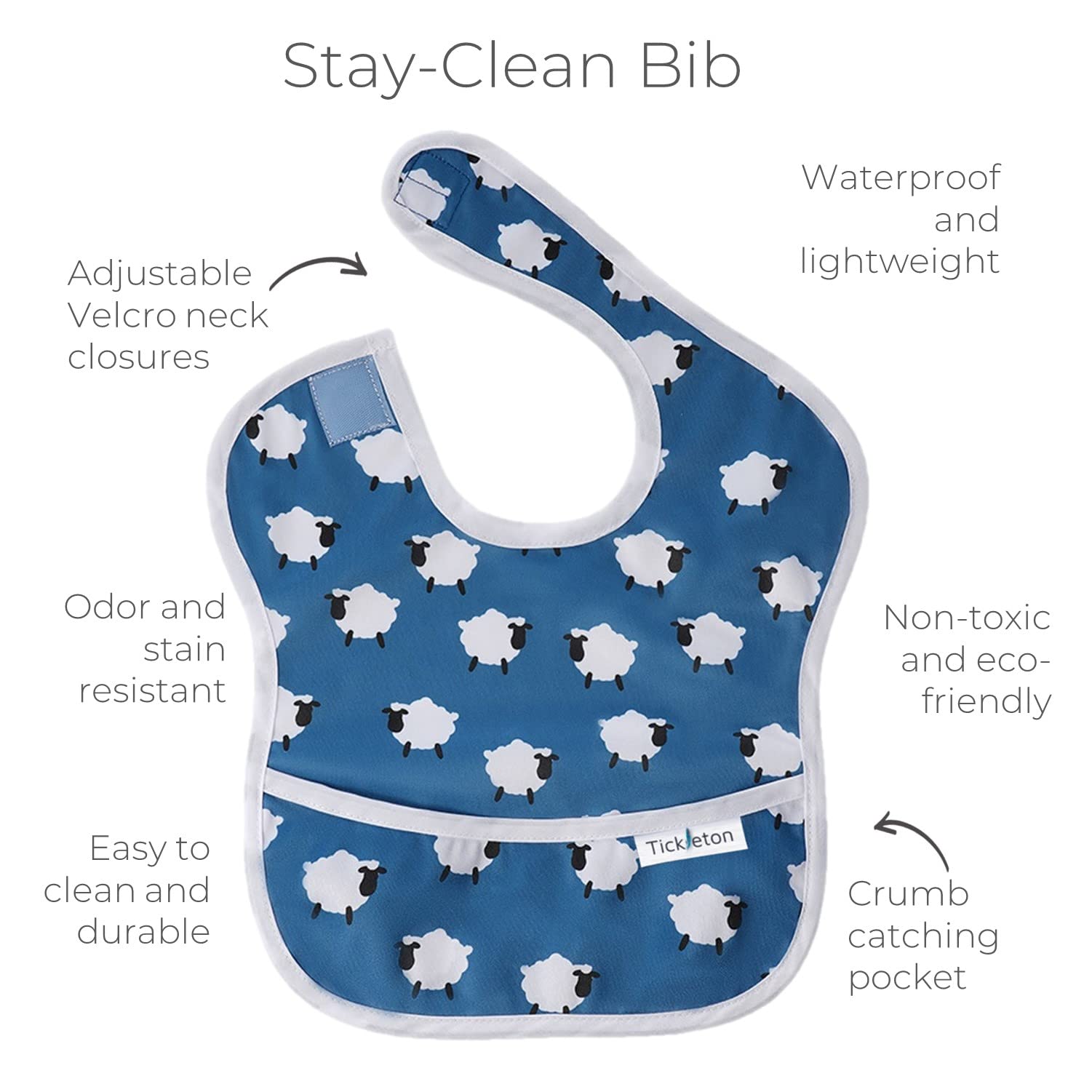 Tickleton Mom's Choice Big Waterproof Baby Bibs for Eating 6-24 Months|Eco-friendly Infant Feeding Bibs with Catch-All Pocket (Multicolor)