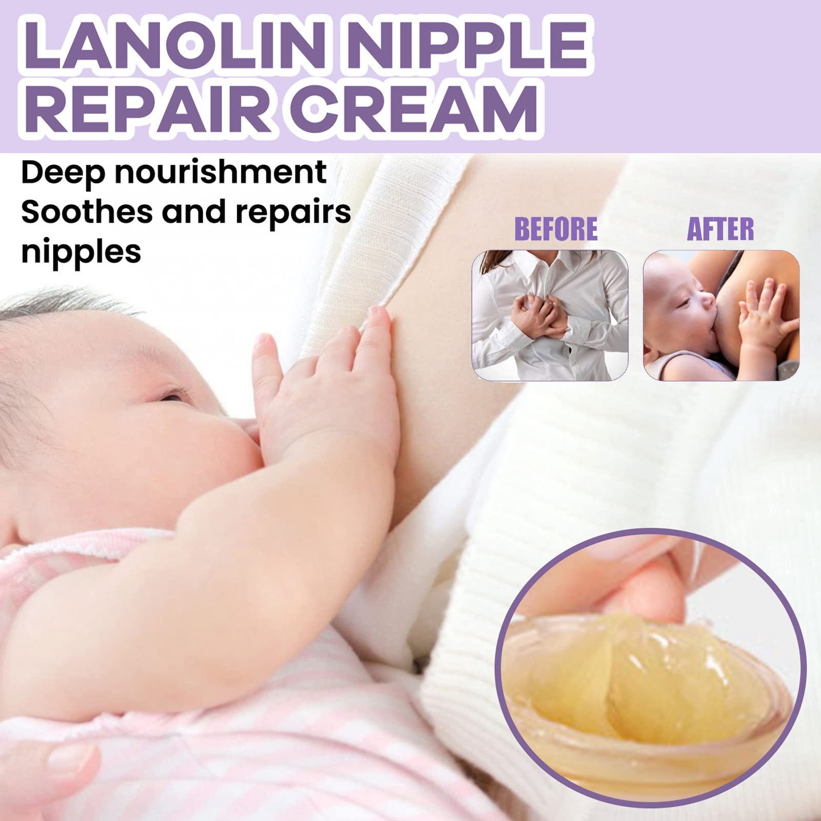 30g Lanolin Nipple, Gentle Baby Nipple Balm Moisturizing Prevent Nipple Repair Cream for Nursing Mom