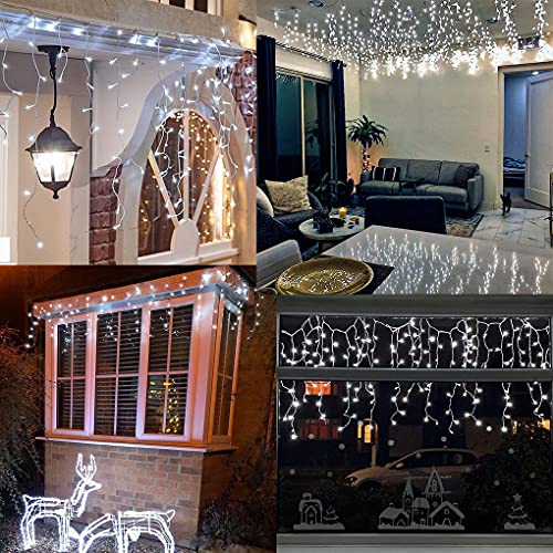Christmas Icicle Lights Outdoor - 66ft 640 LED 8 Modes Connectable Curtain Fairy String Lights with Timer Memory, Plug in Waterproof for Home Decoration Holiday Eaves Yard Party Indoor (Cool White)