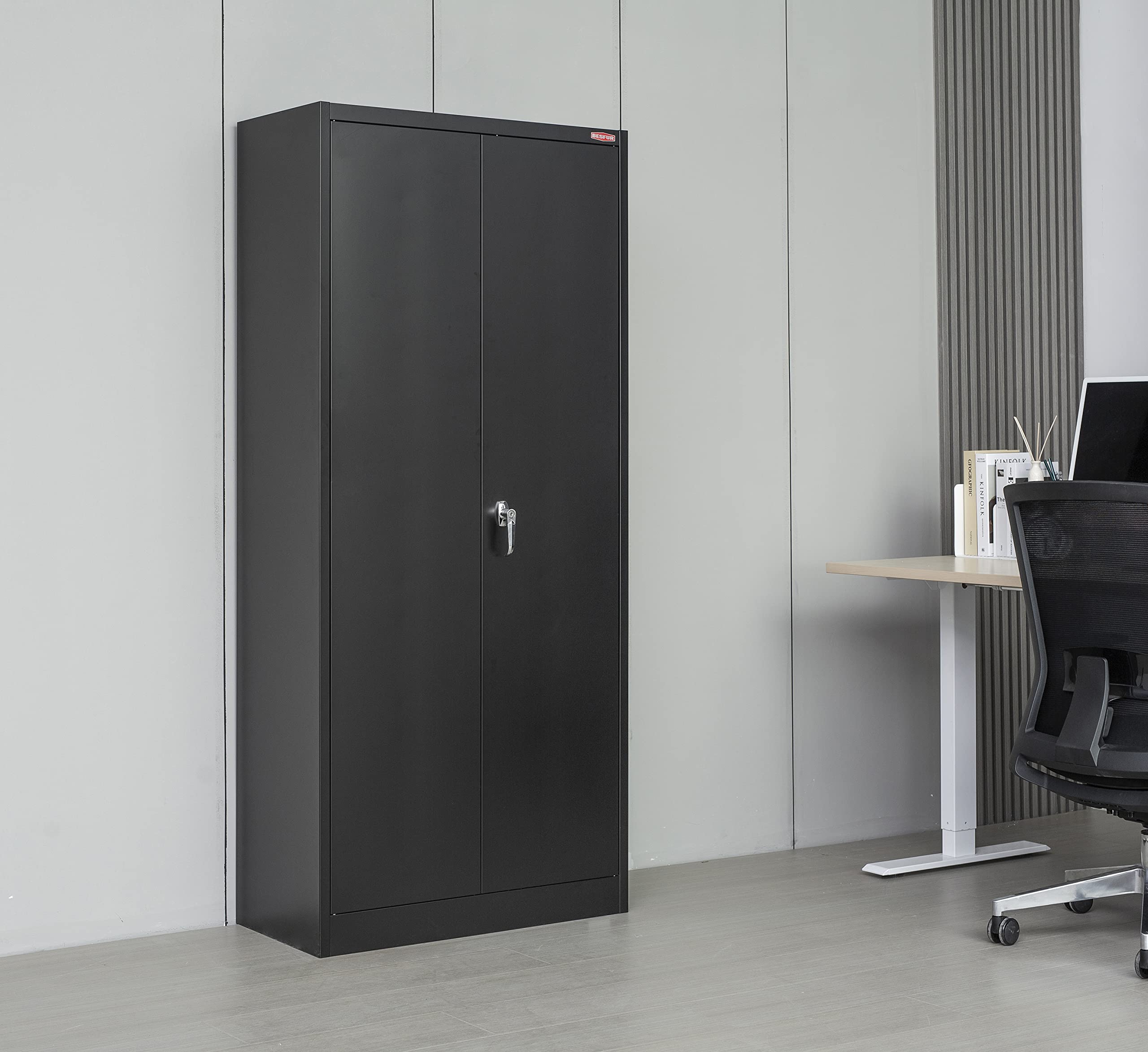 BESFUR Metal Storage Cabinet, 72" H Large Metal Cabinets with 4 Adjustable Shelves and Locking Doors, Classic Steel Storage Cabinet for Home, School, Office, Garage (Black)…