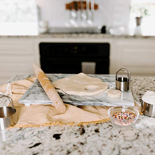 Villa Acacia Marble Cutting Board - 16 x 12 Inch Marble Slab Pastry Board for Charcuterie, Cheese, Dough, Dessert - Decorative Stone Cutting Board for Kitchen and Home