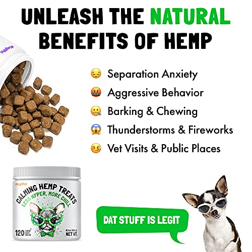 LEGITPET Calming Hemp Treats for Dogs - Made in USA with Organic Hemp - Natural Separation Aid - Helps with Barking, Chewing, Thunder, Fireworks, Aggressive Behavior