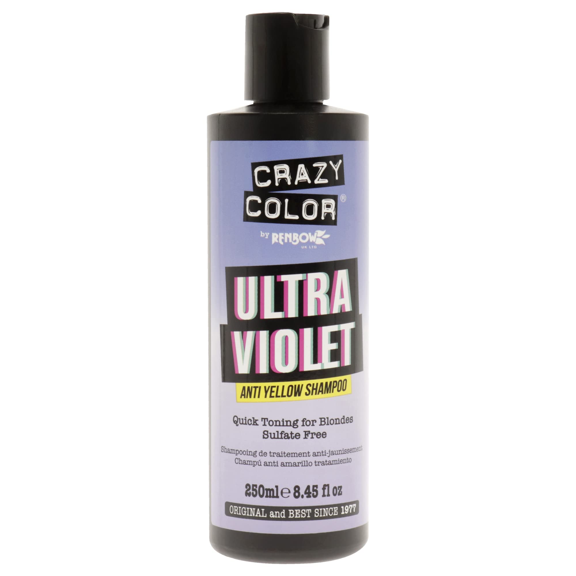 Crazy Color Purple Shampoo - Eliminates Brassy Tones for Light Blonde Hair - Ultraviolet Sulfate-Free Shampoo with Purple Undertones - 250ml