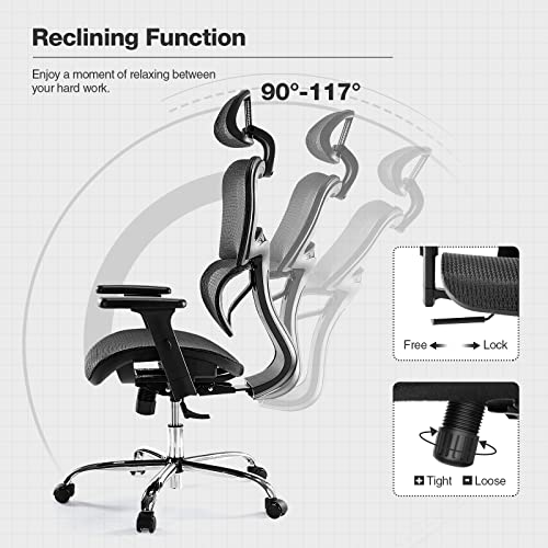 Ergonomic Office Chair, High Back Mesh Office Chair with 3D Armrests and Headrest, Adjustable Rolling Chair with Lumbar Support and Tilt Function, Breathable Mesh Chair for Gaming, Executive, Office