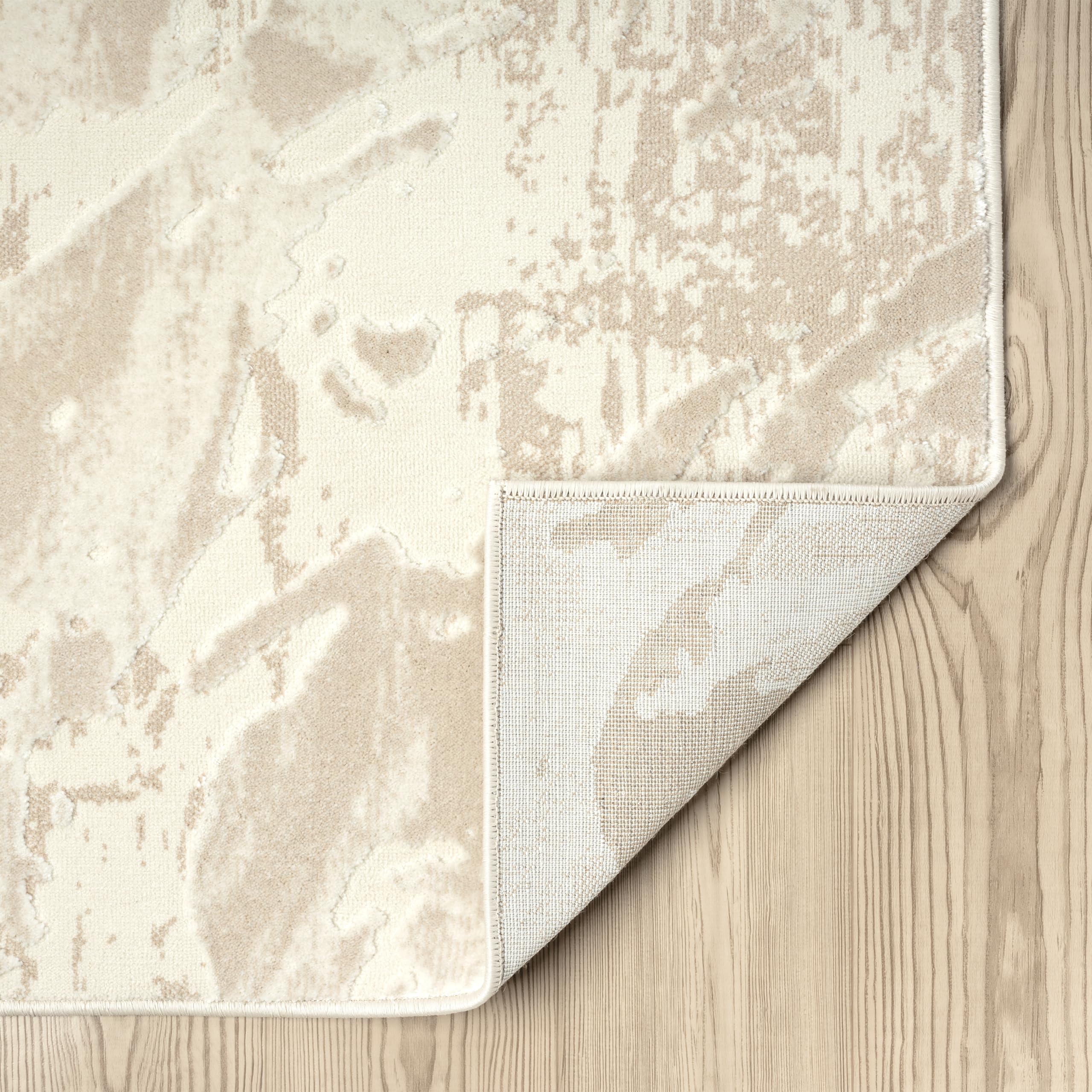 Abani Terra Cream 6' x 9' Area Rug for Living Room, Bedroom - Abstract Wavy Pattern - Durable & Easy to Clean