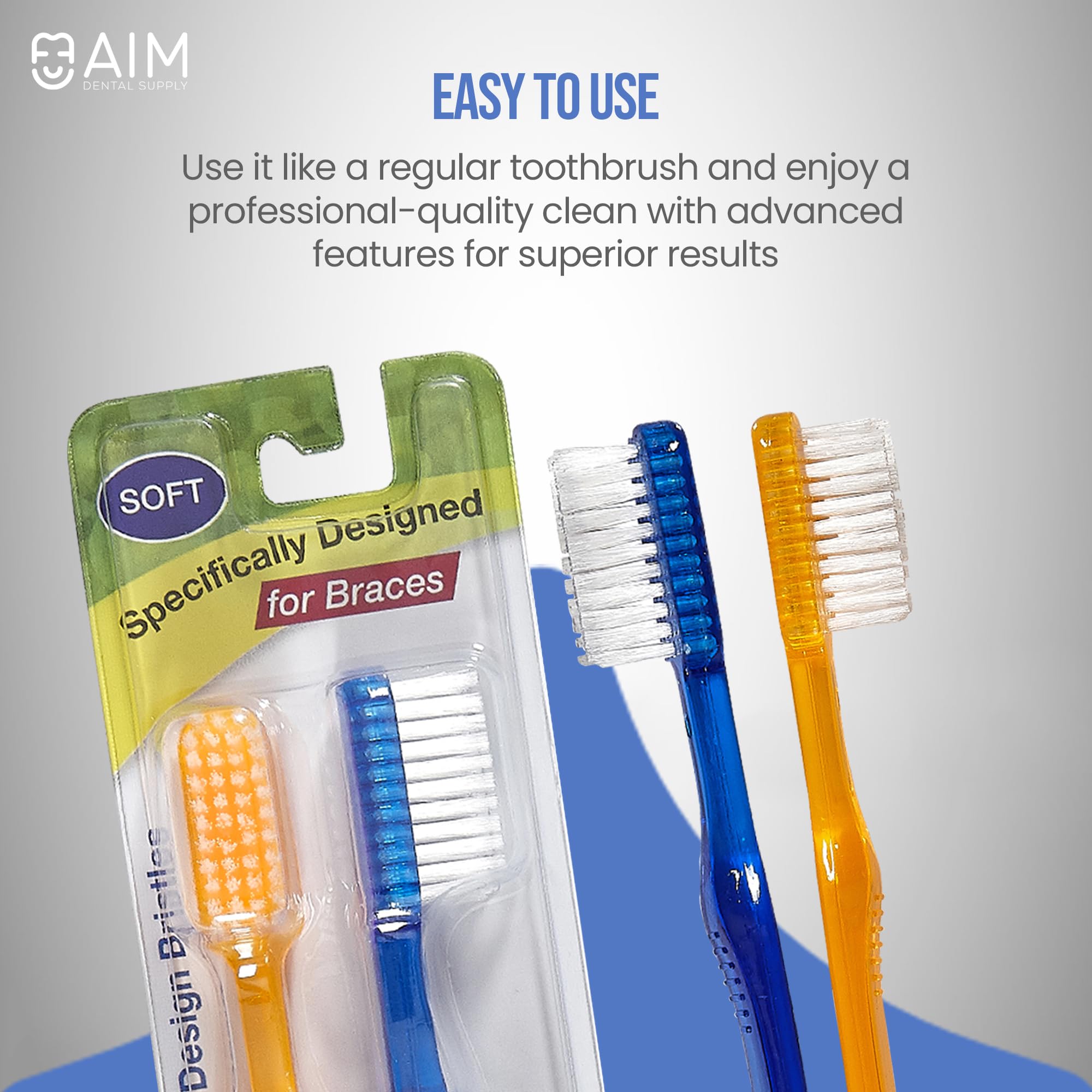 AIM DENTAL SUPPLY Toothbrush for Braces, Soft Head Braces Toothbrush, V Trimmed Design 2-Pack | Quick Orthodontic Cleaning | Deep Clean Braces at Home (Pack of 2)