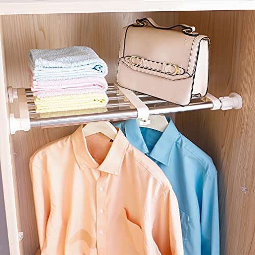 Hershii Closet Tension Shelf & Rod Expandable Metal Storage Rack Adjustable Organizer DIY Divider Separator for Cabinet Wardrobe Cupboard Kitchen Bathroom,15.74-23.62inches, 1 pcs
