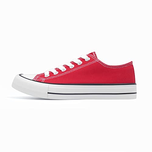 ANTLULU Women’s Canvas Shoes Low Top and Lace up Fashion Casual Sneakers Black and White Classic (5, Red, Numeric_5)