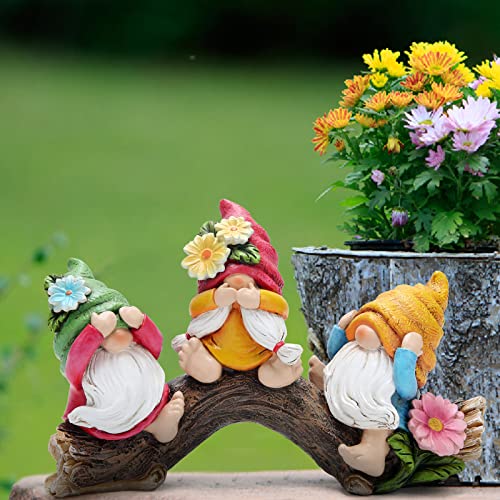 Hodao Spring Hear-No, See-No, Speak-No Gnomes Figurines Decorations Flower Gnomes Ornaments Scandinavian Tomte Elf Decor Gifts Summer Gnomes Figurines Decoration Home Table Spring Gnomes Decor