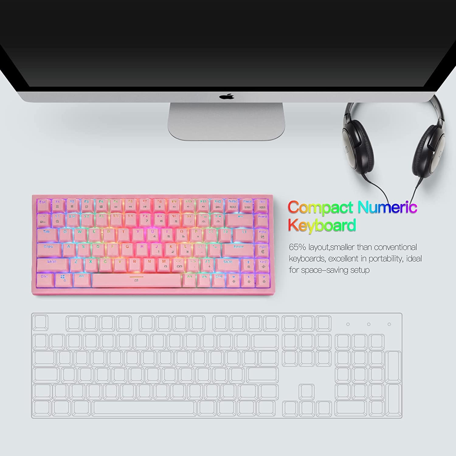 CQ84 Wireless Mechanical Keyboard 60%, Wired Bluetooth Gaming Keyboard, Brown Switches, RGB Backlit, Compact 84 Keys, for Windows Computer, Smartphone, Mac, Gamer, Office