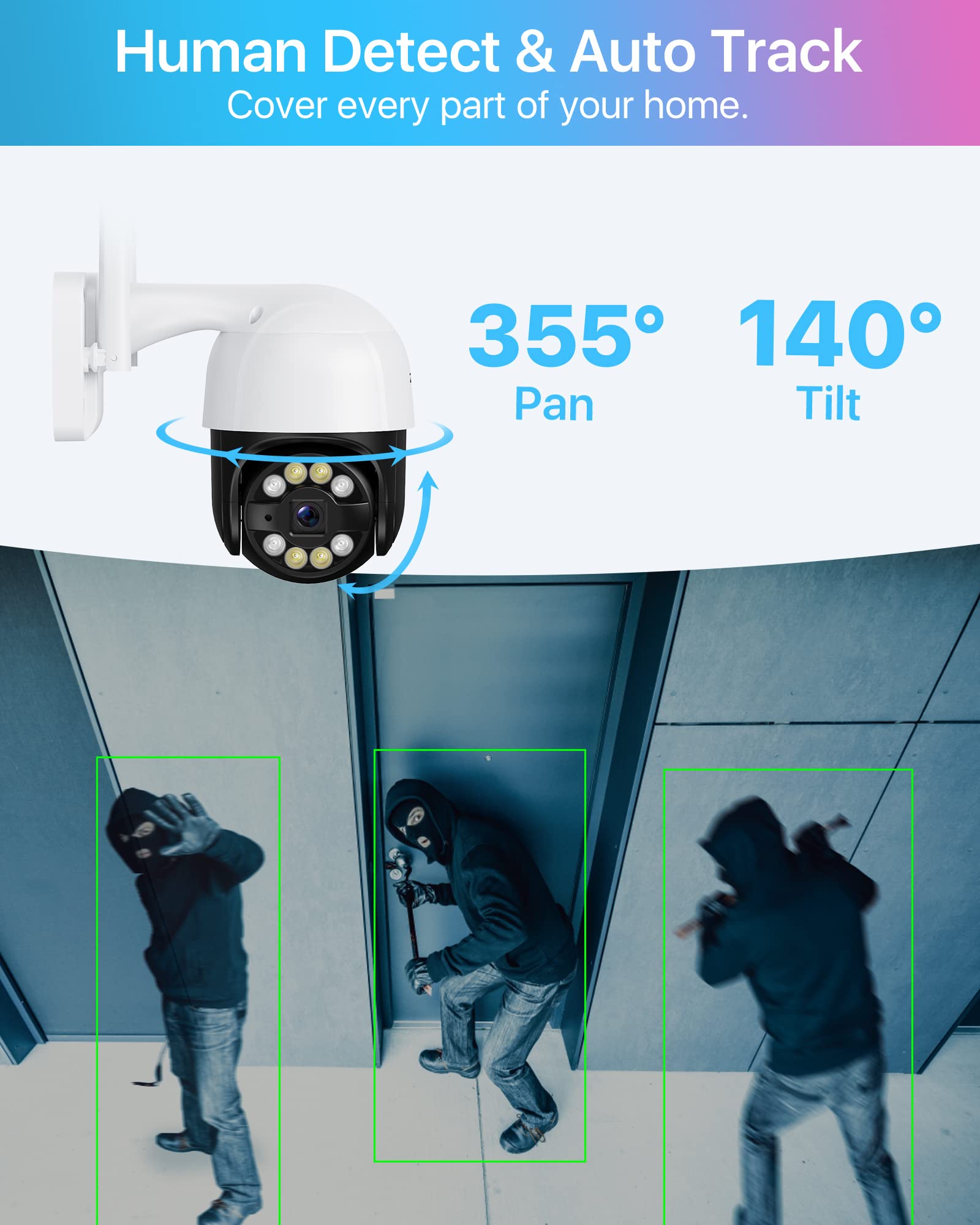 ZOSI 2pack C289 2K WiFi PTZ Security Camera,Person Vehicle Detection,Auto Tracks Human,2 Way Audio,Night Vision,Floodlight Siren,3MP Pan/Tilt Outdoor Indoor Cam,SD Card & Cloud Storage,5X Digital Zoom