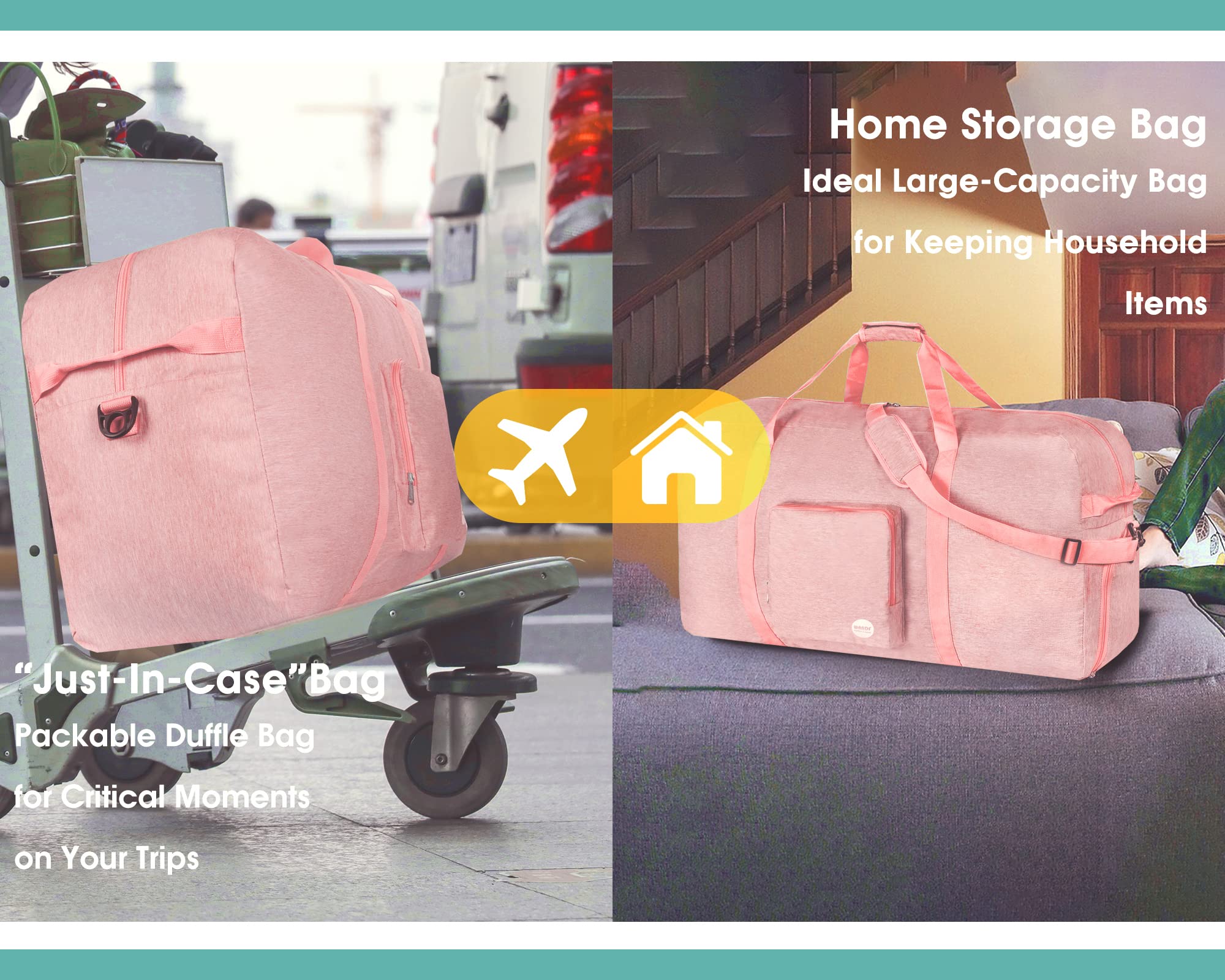 32" Foldable Duffle Bag 100L for Travel Gym Sports Lightweight Luggage Duffel By WANDF (32 inches (100 Liter), Pink Denim 32'')
