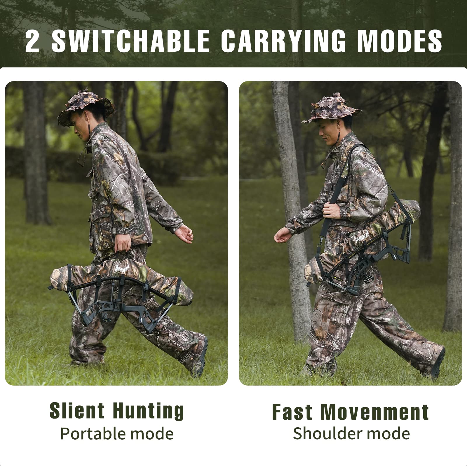 Aimdorarchery Bow Sling Bow Carrying Sling - Compound Bow Hunting Carrying Sling Fast Movement 2 Carrying Modes Switchable Adjustable Shoulder Strap Camouflage