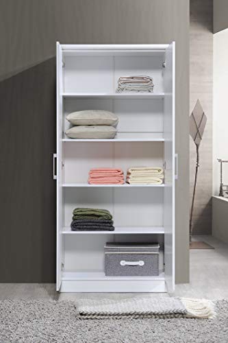 HODEDAH IMPORT Hodedah 2-Door Armoire with 4-Shelves Wardrobe, 17"D x 31.5"W x 73"H, White