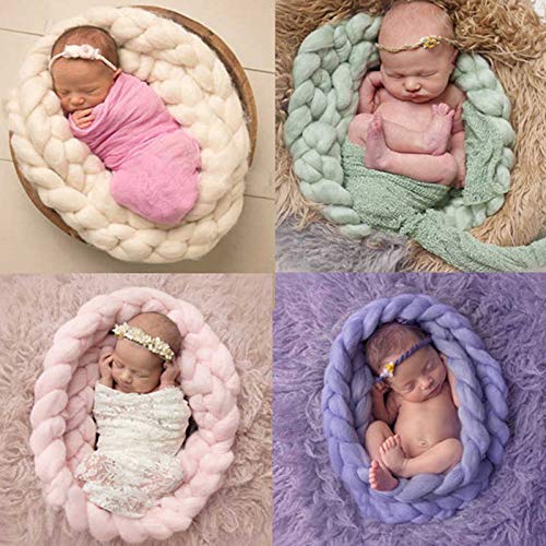 Matissa Newborn Baby Photography Props Braided Rope Basket Filler Photography Background Rug Blanket (Light Pink)