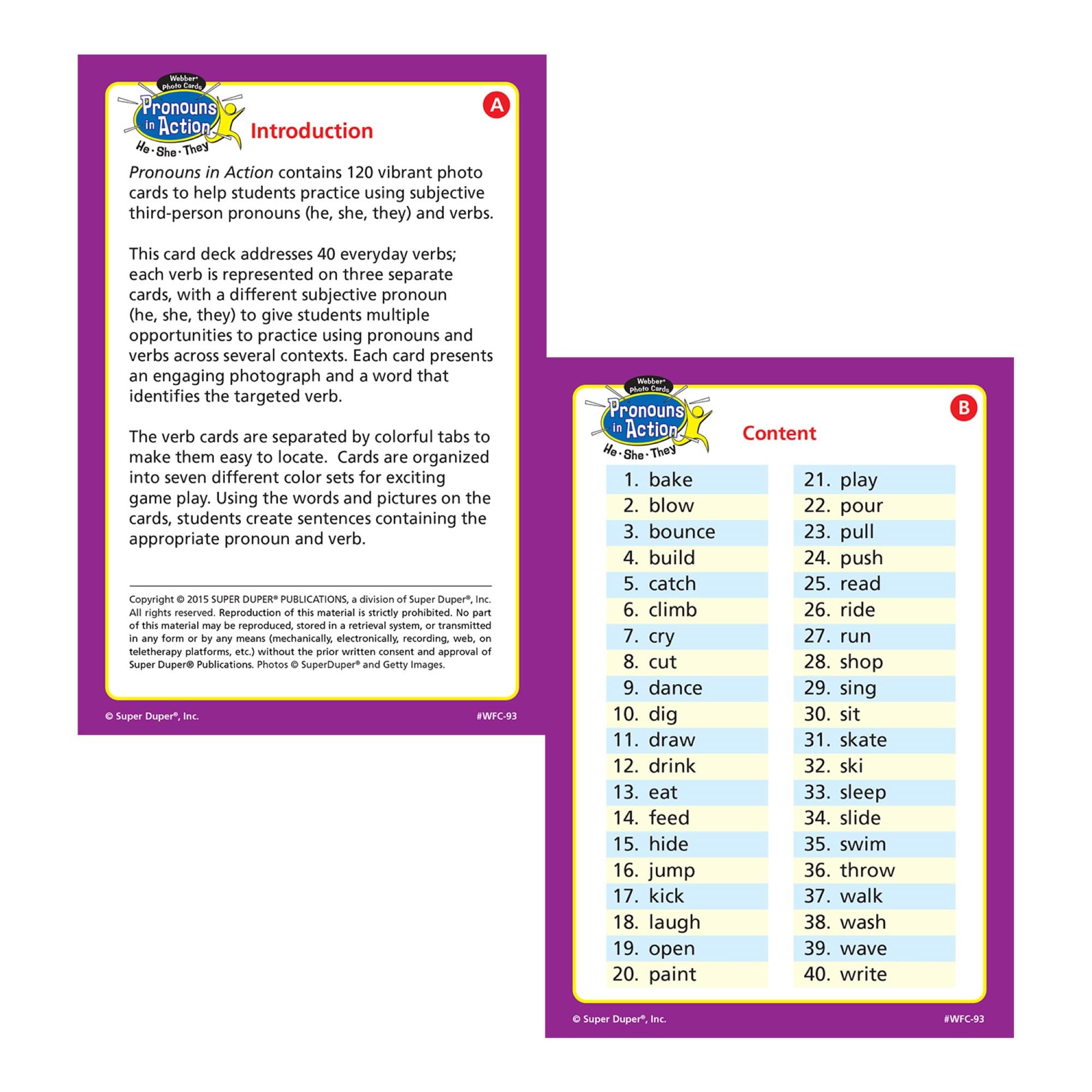 Super Duper Publications | Webber Photo Cards - Pronouns in Action - He, She, and They - Verb Flash Cards | English Grammar - Subjective Third-Person Pronouns | Educational Learning Materials