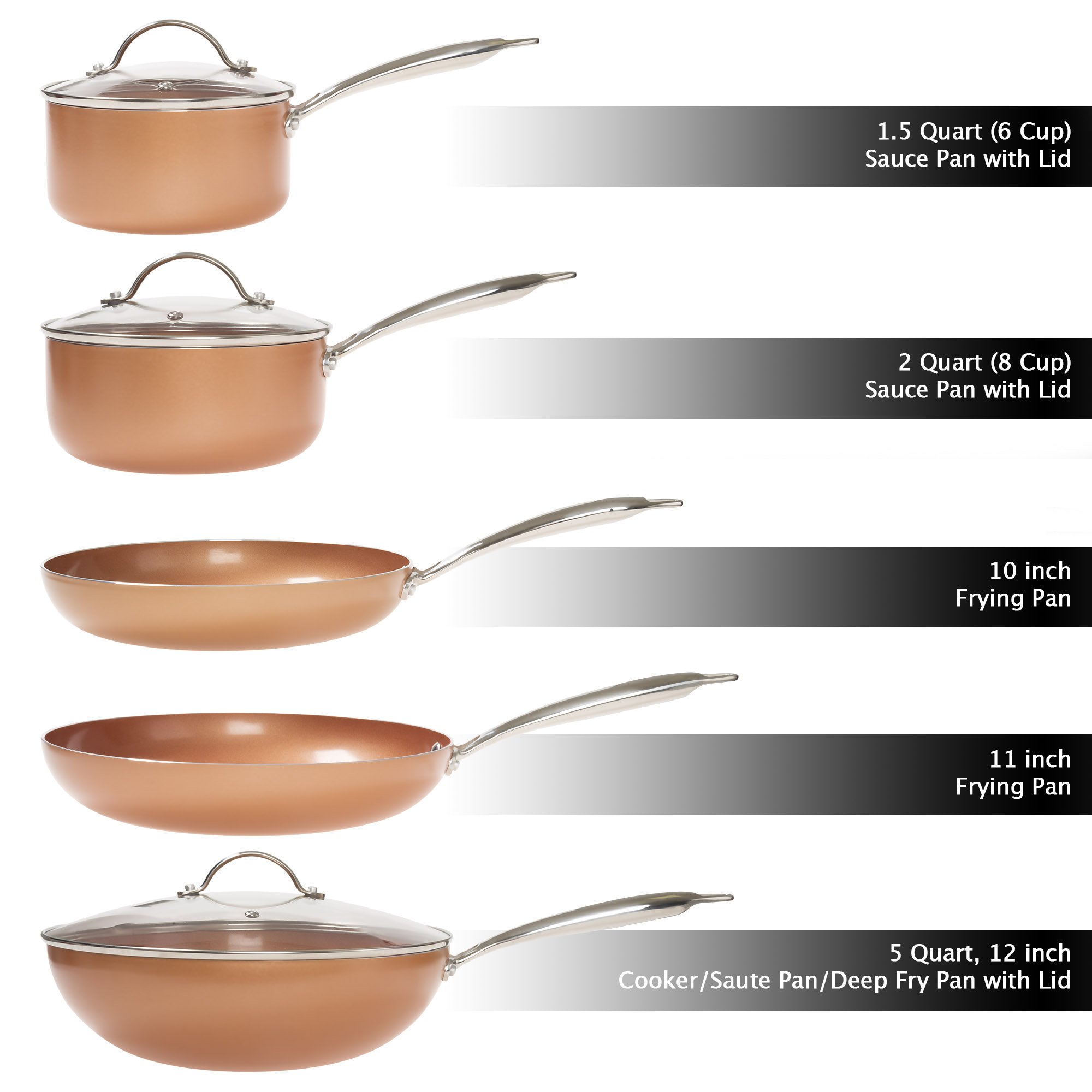 8 Pc Cookware Set with 2 Layer Nonstick Ceramic Coating, Tempered Glass Lid, Copper Color Finish Dishwasher Oven Safe Allumi-Shield by Classic Cuisine