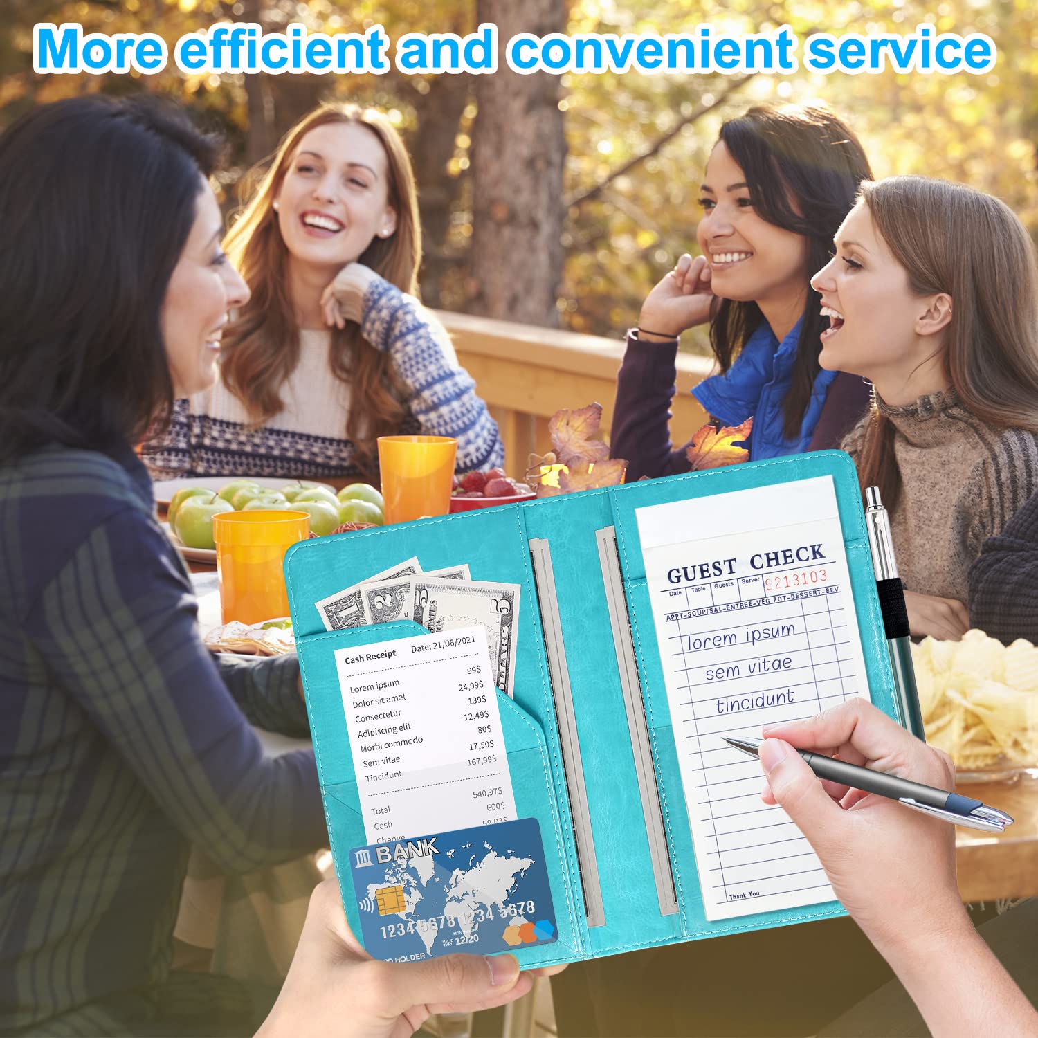 ACdream Server Books for Waitress, Guest Book Note Pad, Cute Pocket Leather Money Organizer Wallet, Cash Check Bill Receipt Holder Presenter, Waiter Accessories Fit Server Apron
