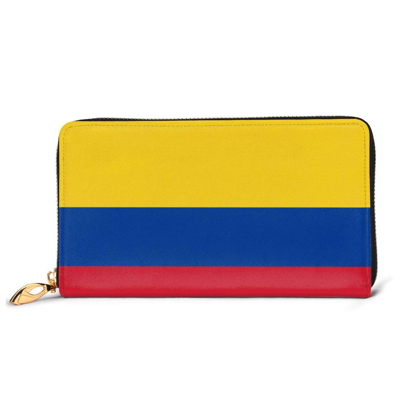 Colombian Flag Ladies Long Wallet Genuine Cowhide Zip Closure Card Slot Wallet