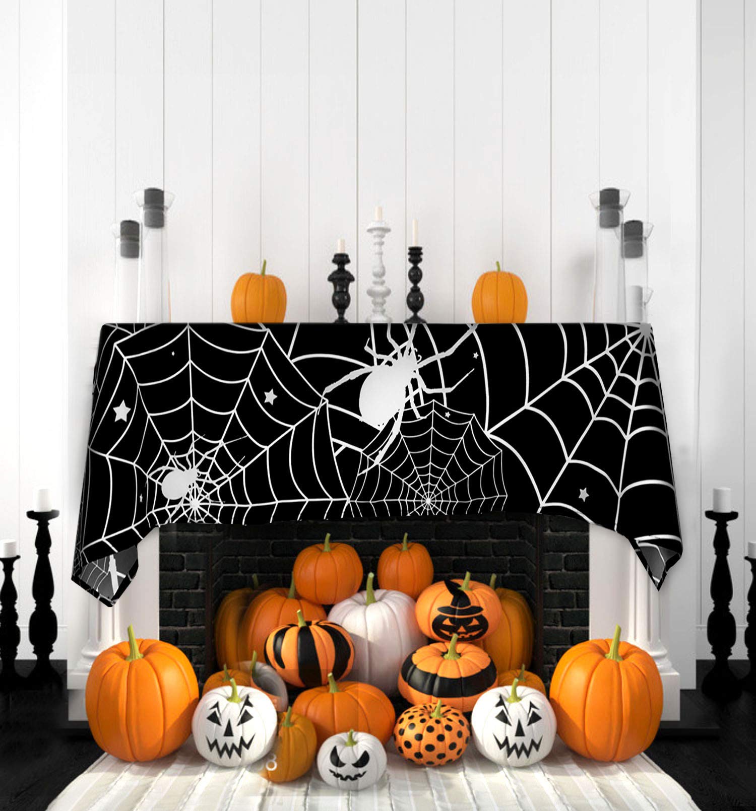 60 Inch Round Polyester Tablecloth, Halloween Black Spider Web Table Cloth, Spillproof Washable Polyester Table Cover - Perfect for Halloween Party Decorations