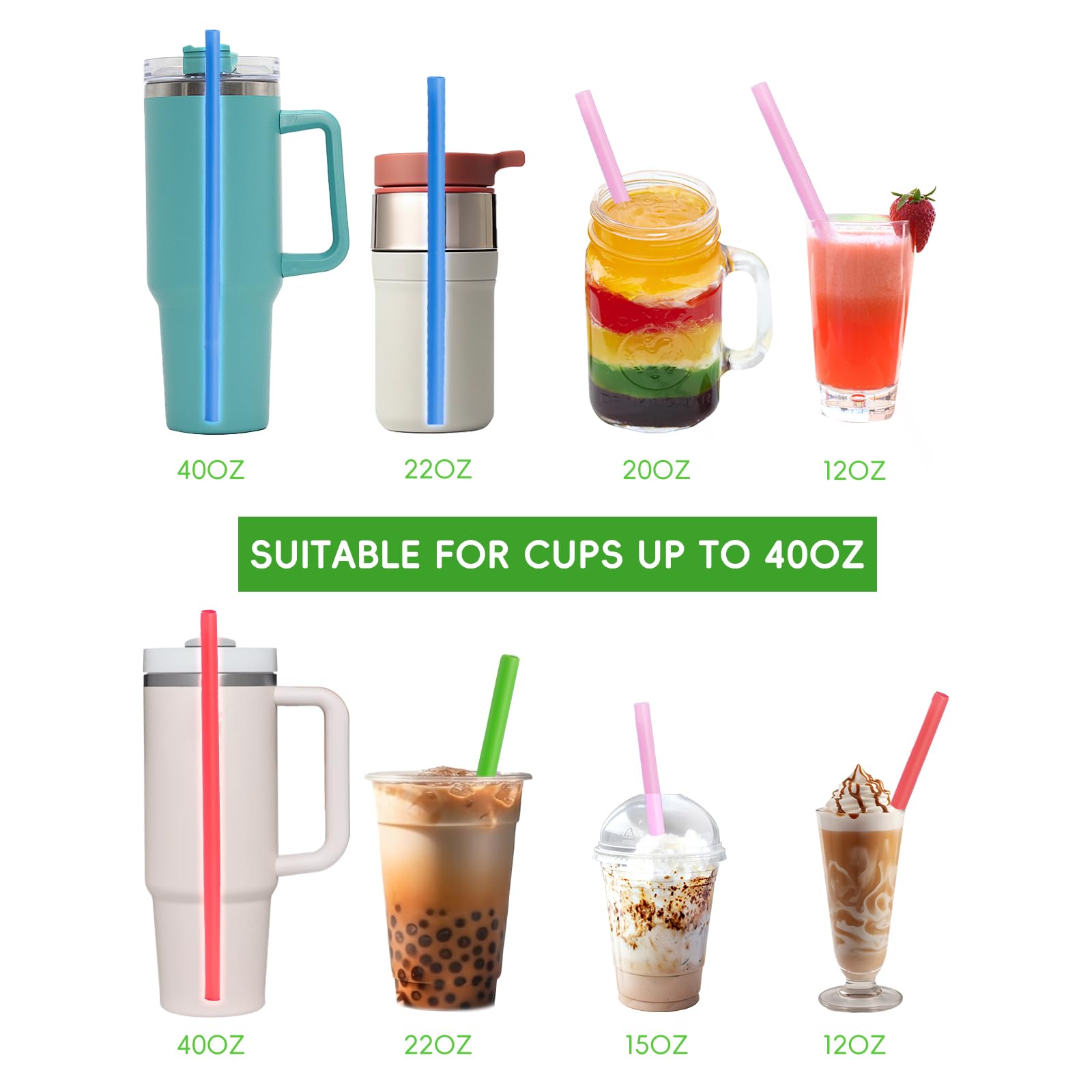320 PCS Jumbo Smoothie Straws, Individually Wrapped, Disposable Plastic Babo Straws, Large Wide-mouthed Milkshake straws, Drinking Straws, Colorful PP Straws (0.4''Diameter x 8.5" Long)