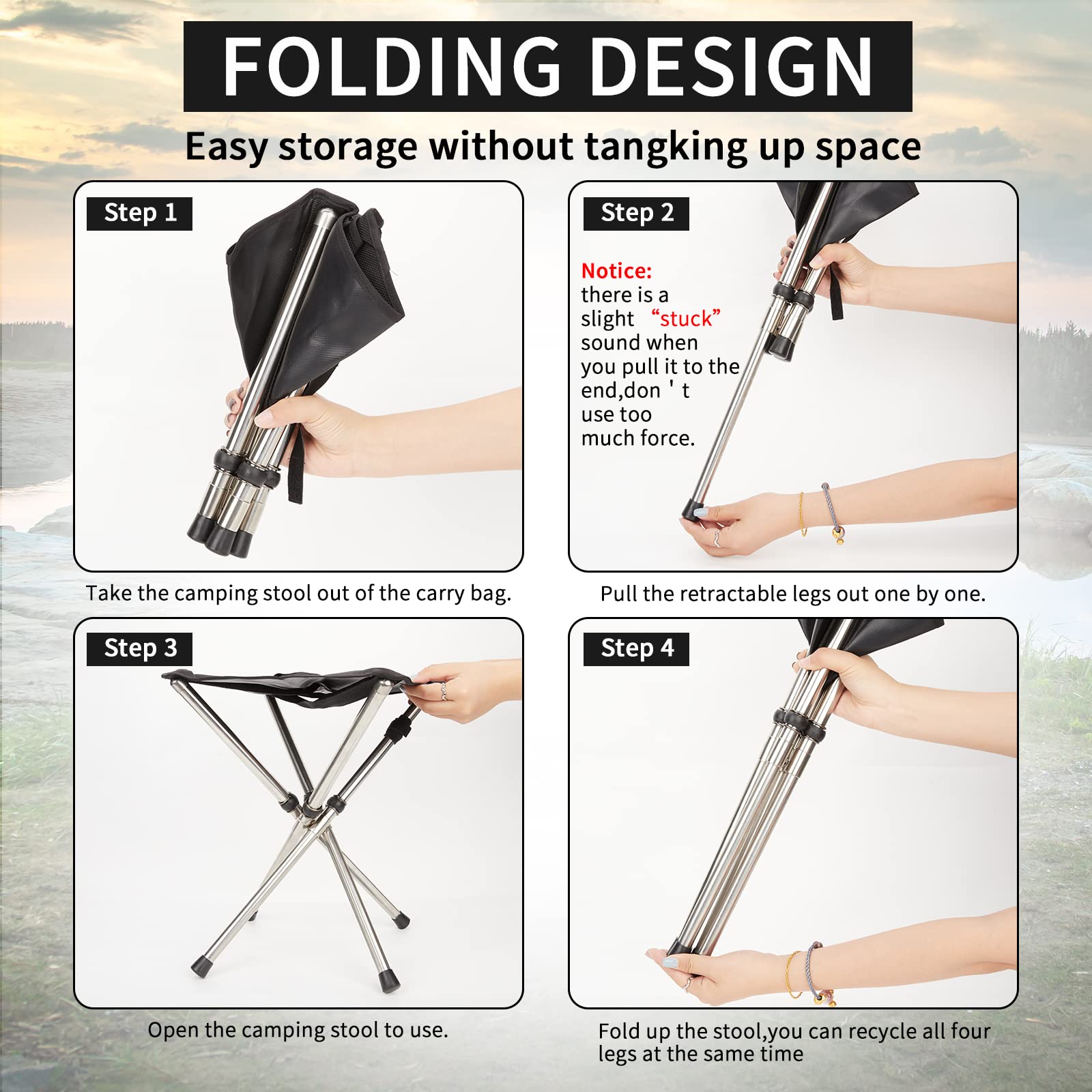 Acelane Folding Camping Stool, Stainless Steel Compact Lightweight Folding Stool for Camping Backpacking Hiking Fishing Barbecue Outdoor, with Carry Bag
