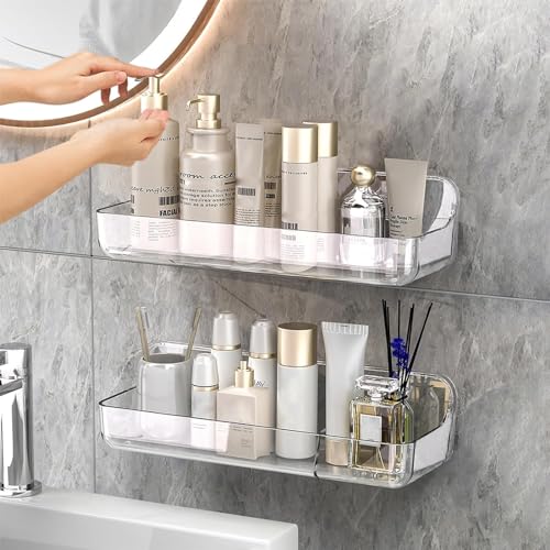 Jokvaex Shower Caddy, 2 Pack Shower Organizer with Adhesive, No Drilling Required, Large Capacity, Plastic Shower Caddy Shelf, Hanging Clear Shower Caddy Organizer for Bathroom, Kitchen